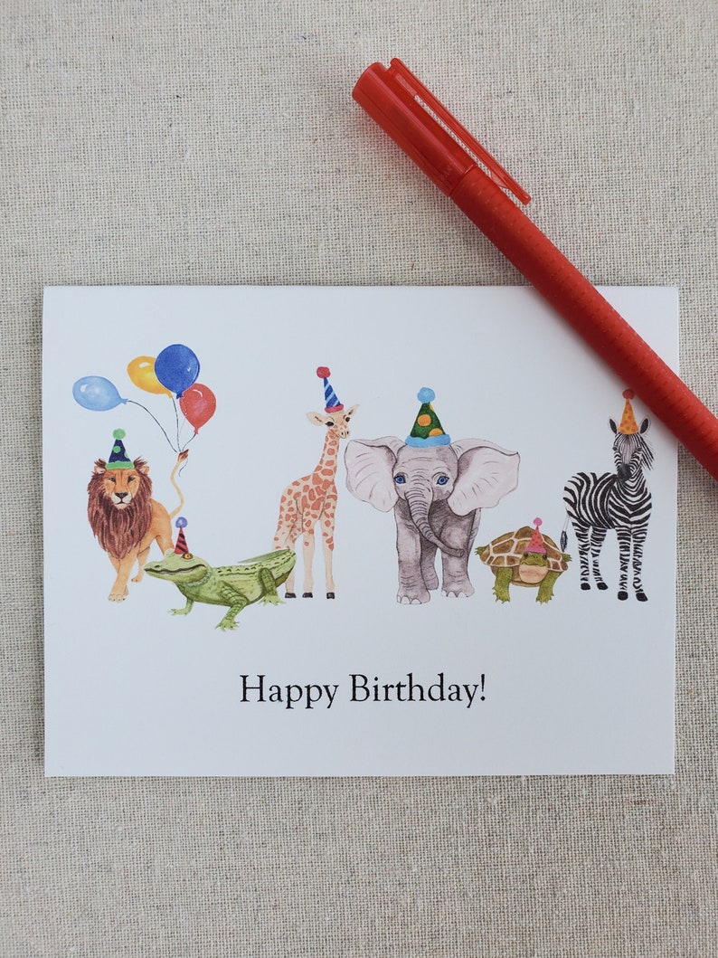 Birthday Note Card, Original Watercolor Children's Birthday Animal Card ...
