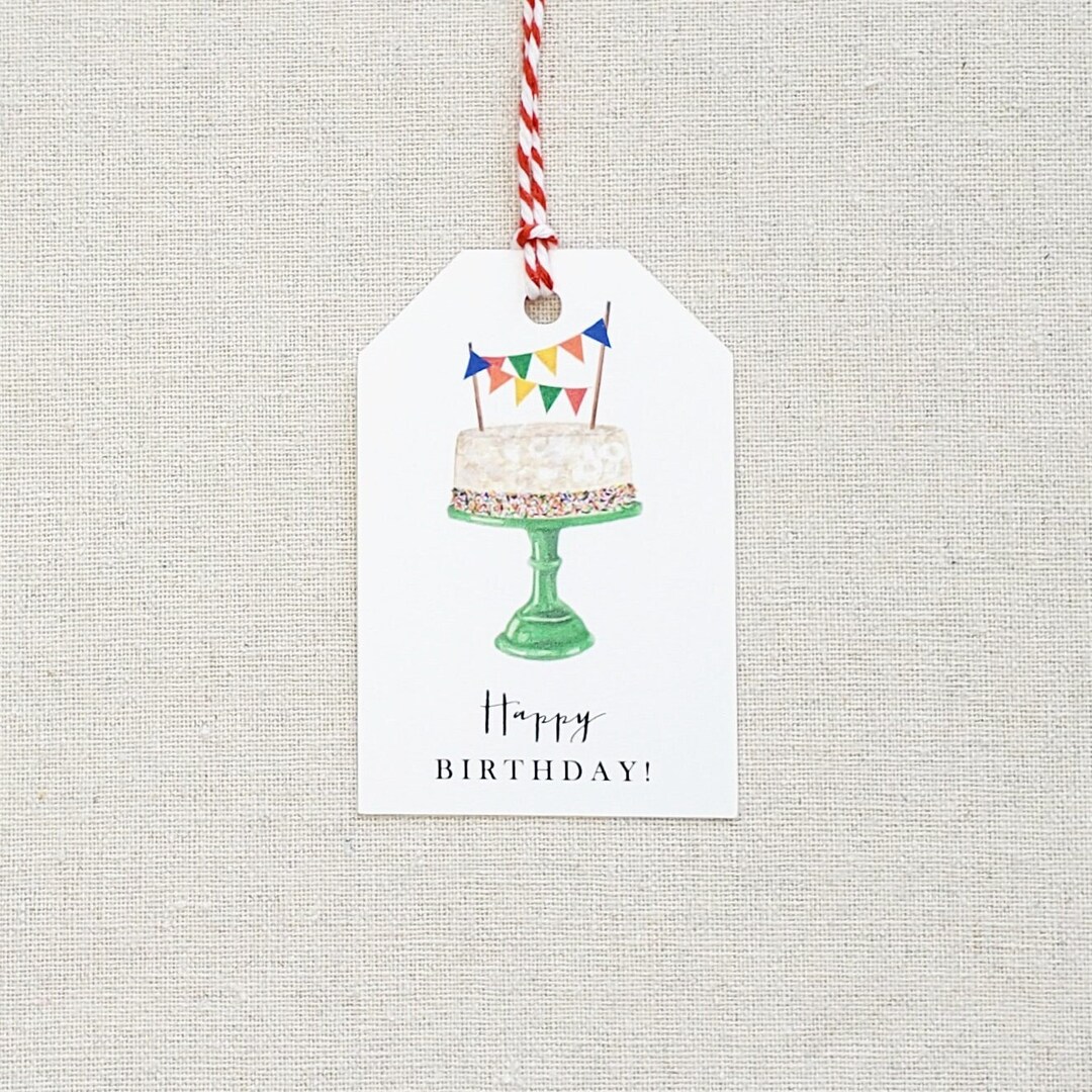 Birthday Cake Gift Tags, Set of 9 Original Watercolor Party Favor Tags ...