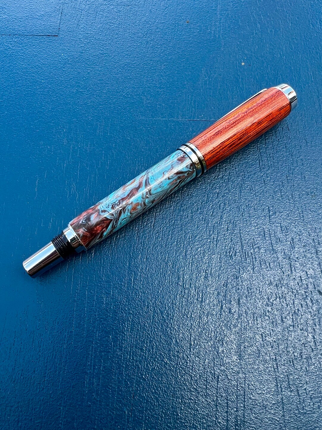 Hand Turned Artisan Pen: Turquoise and Rosewood - Etsy