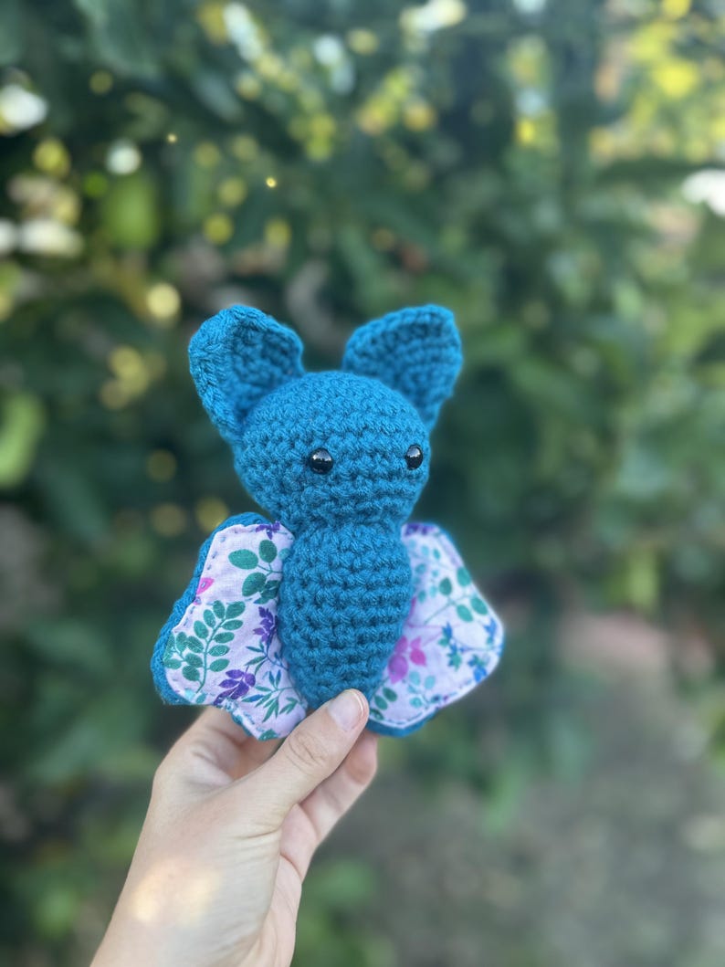 Teal Floral Bat Amigurumi Plush - Cute Crochet Bat - Unique Handmade ...