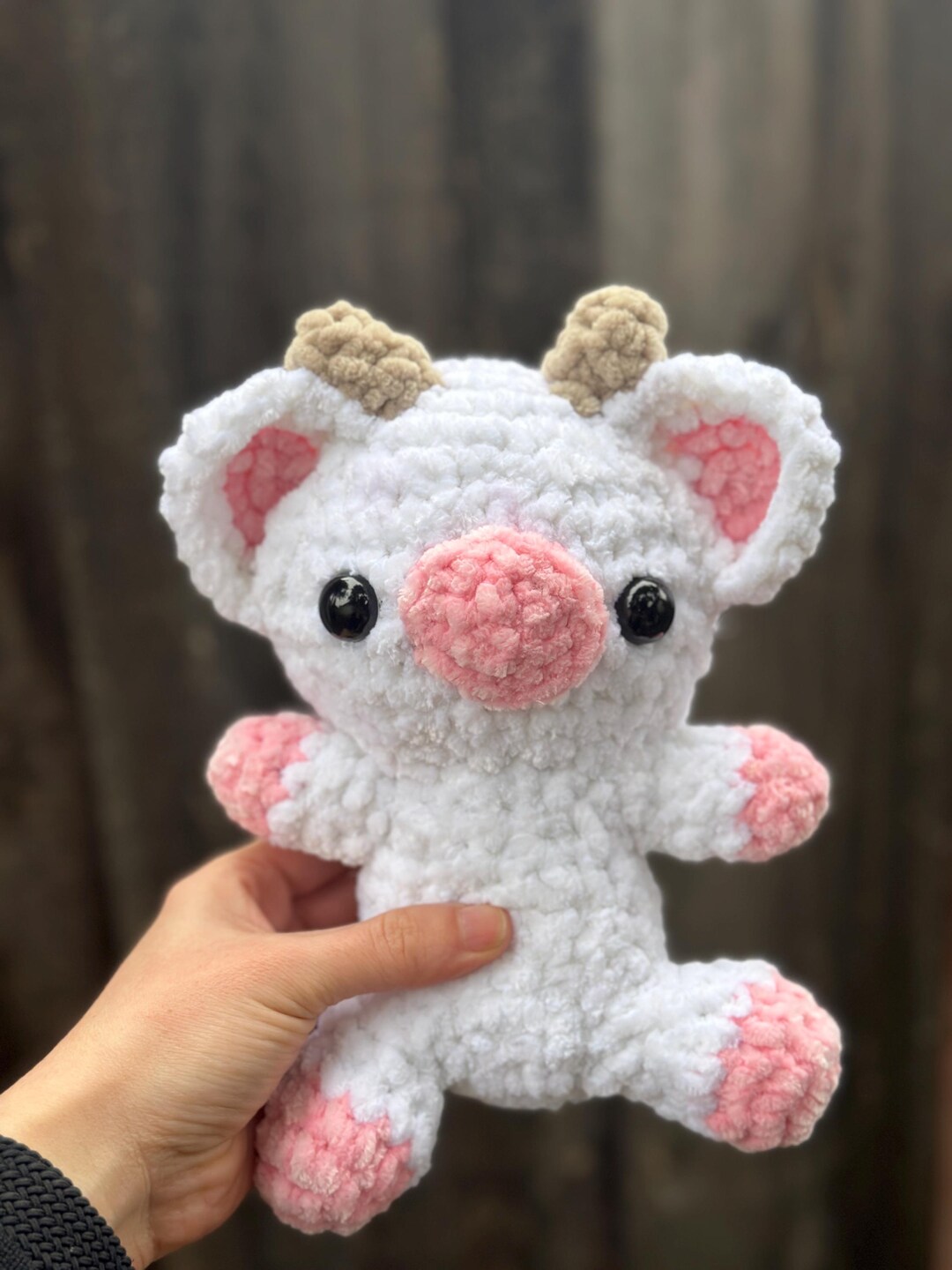 Handmade Cow Amigurumi Plushie: White & Pink Polyester Yarn - Etsy