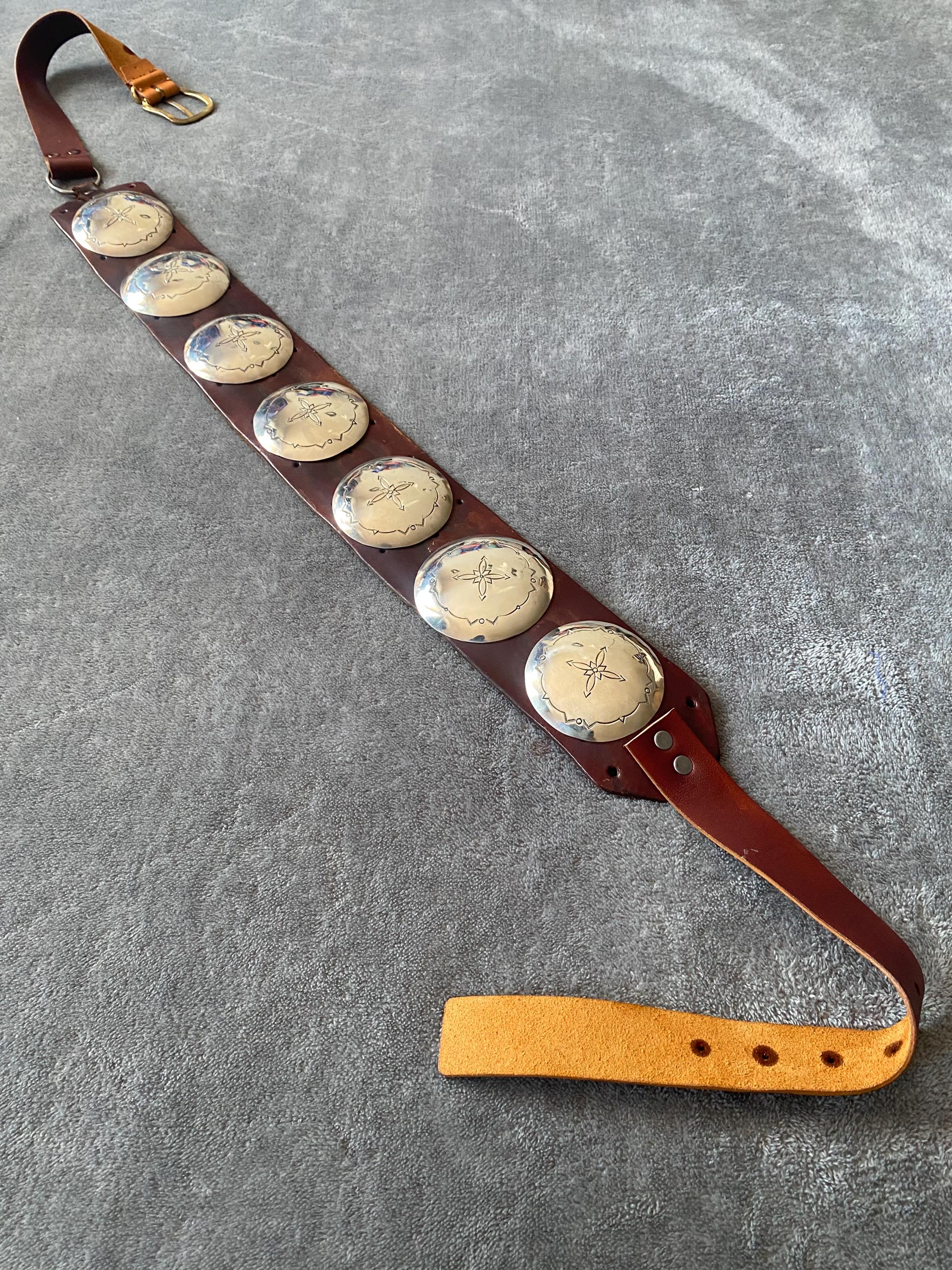 Adult Size Silver Concho Belt - Handmade Native American Leather ...