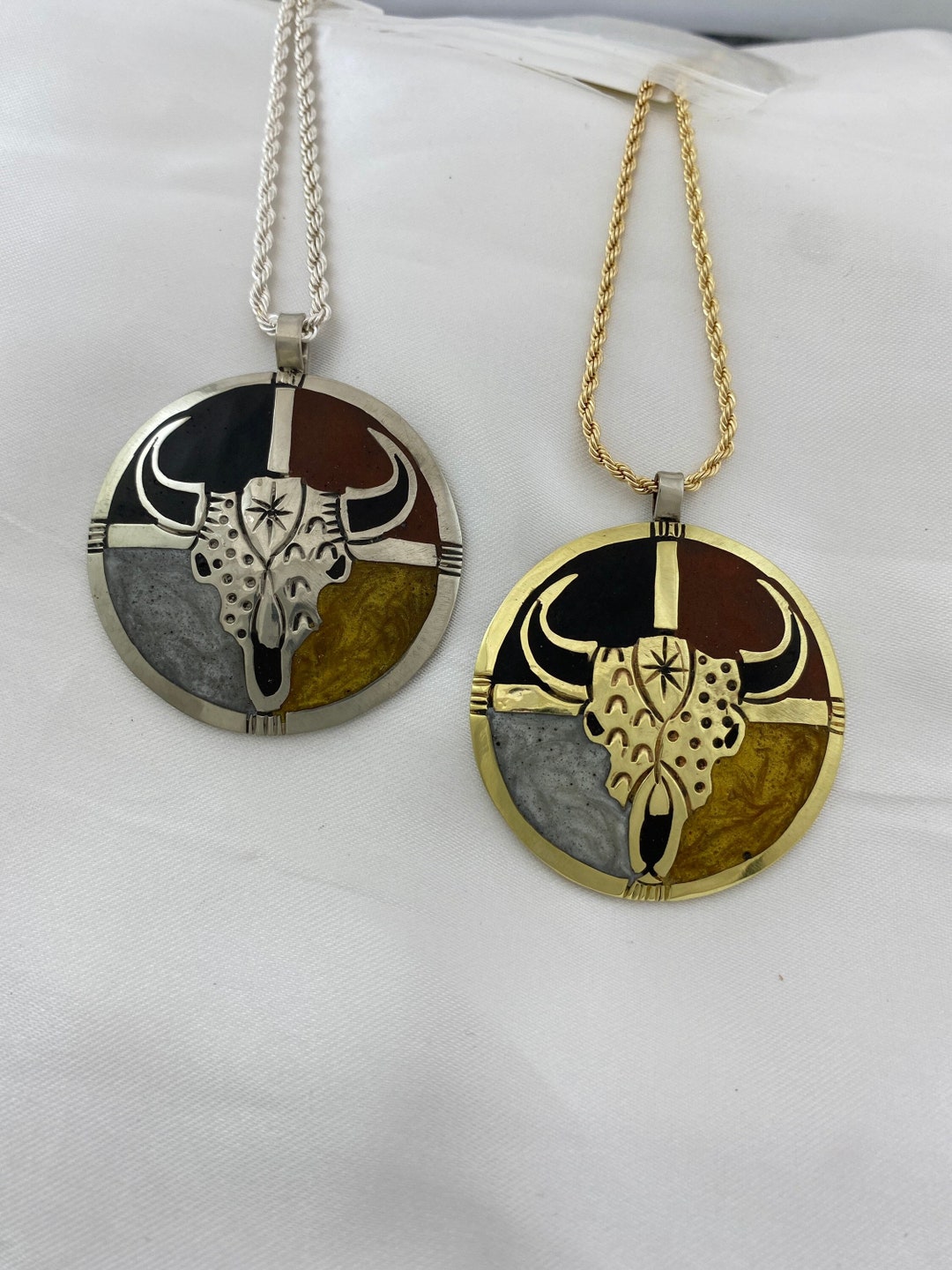 Medicine Wheel Buffalo Skull Design Silver / Jewelers Gold Pendant ...