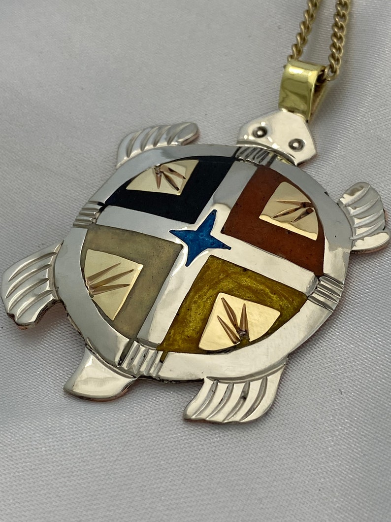 Morning Star Turtle Medicine Wheel Silver Pendant - by Mitchell Zephier ...