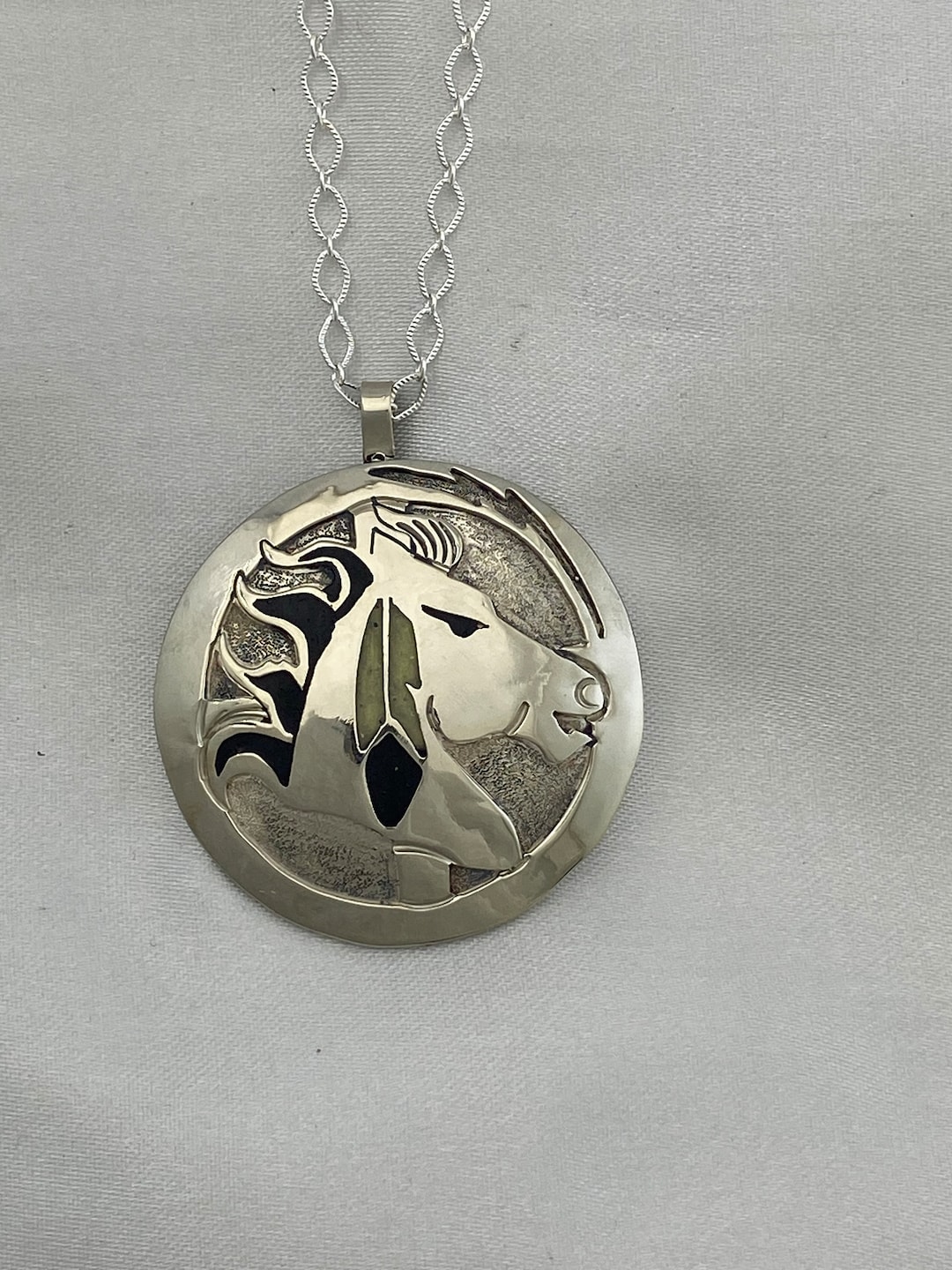 Horse Head Silver Pendant by Mitchell Zephier Sr - Handmade Native ...