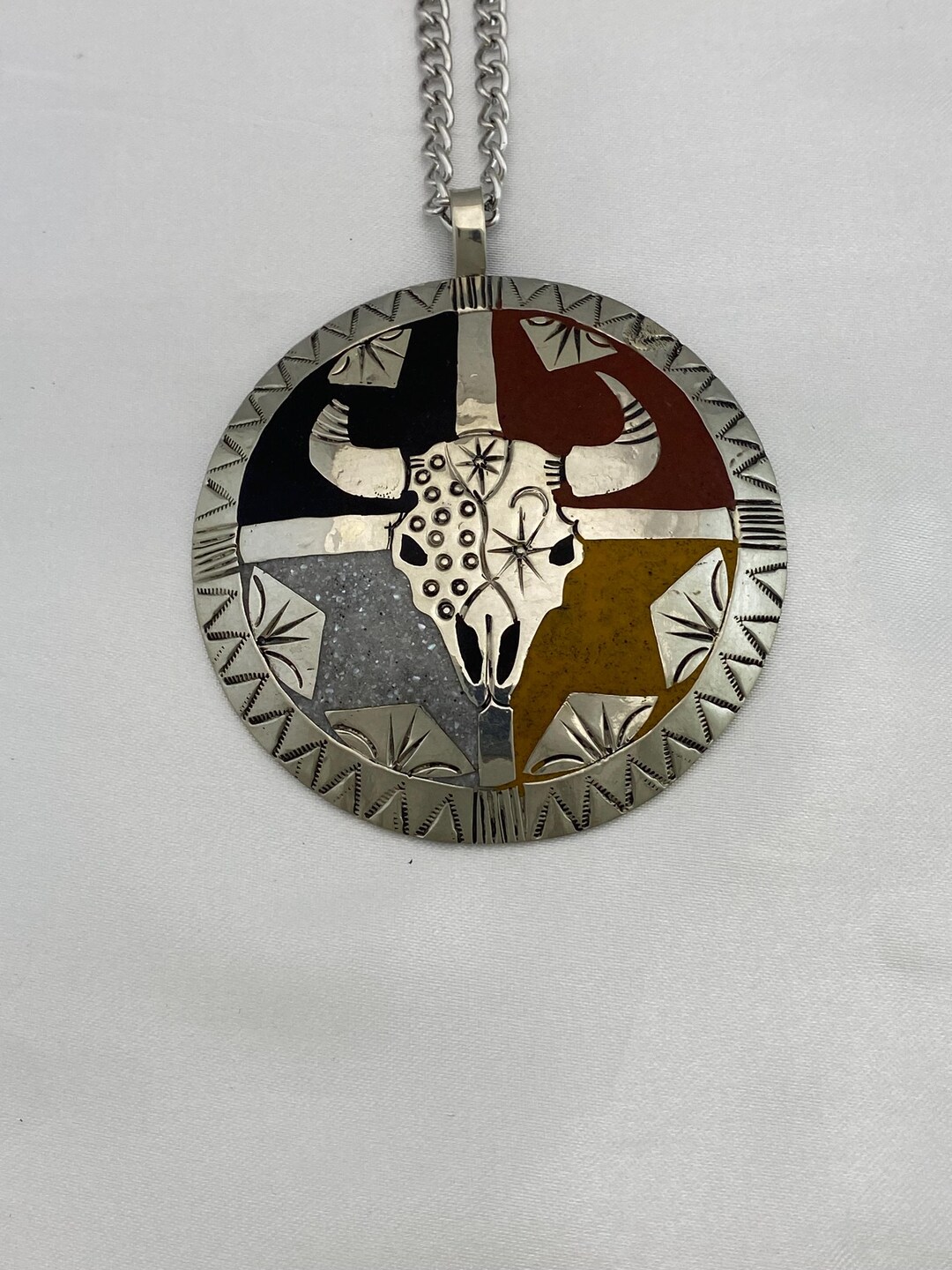 Medicine Wheel Buffalo Skull Silver Pendant - Handmade Native American ...