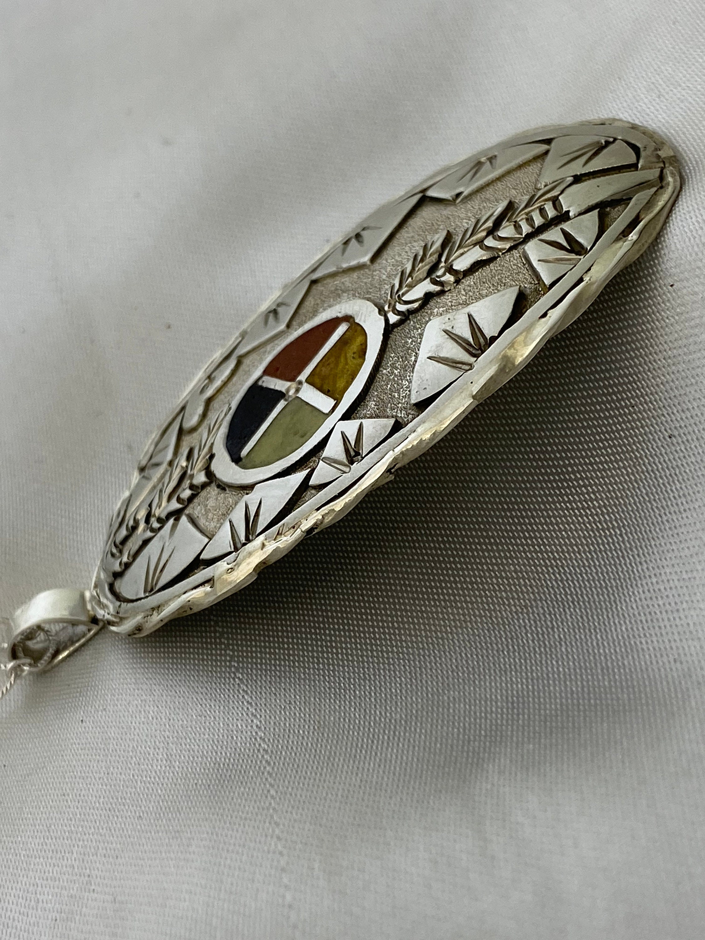 Medicine Wheel Eagle Feather Staff Silver Pendant Handmade Native ...