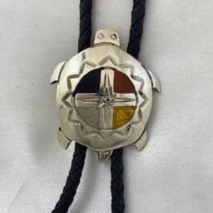 Medicine Wheel Turtle Silver Bolo Tie Mitchell Zephier Sr - Etsy