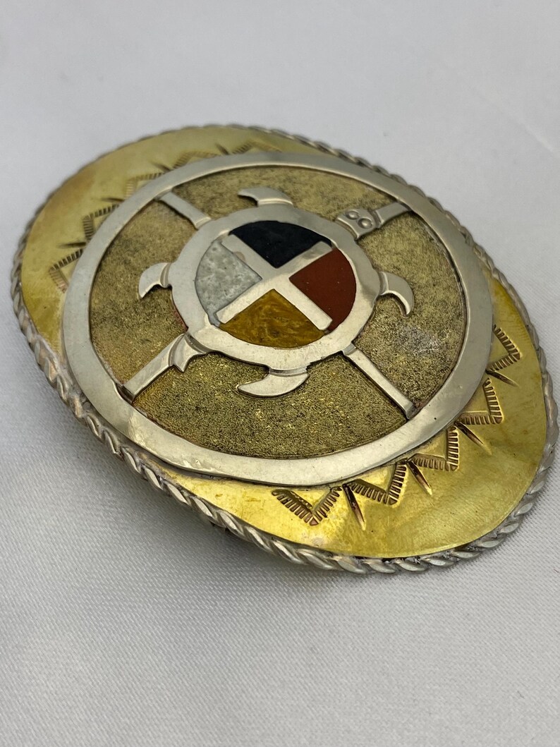 Medicine Wheel Turtle Silver Belt Buckle - Handmade Native American ...