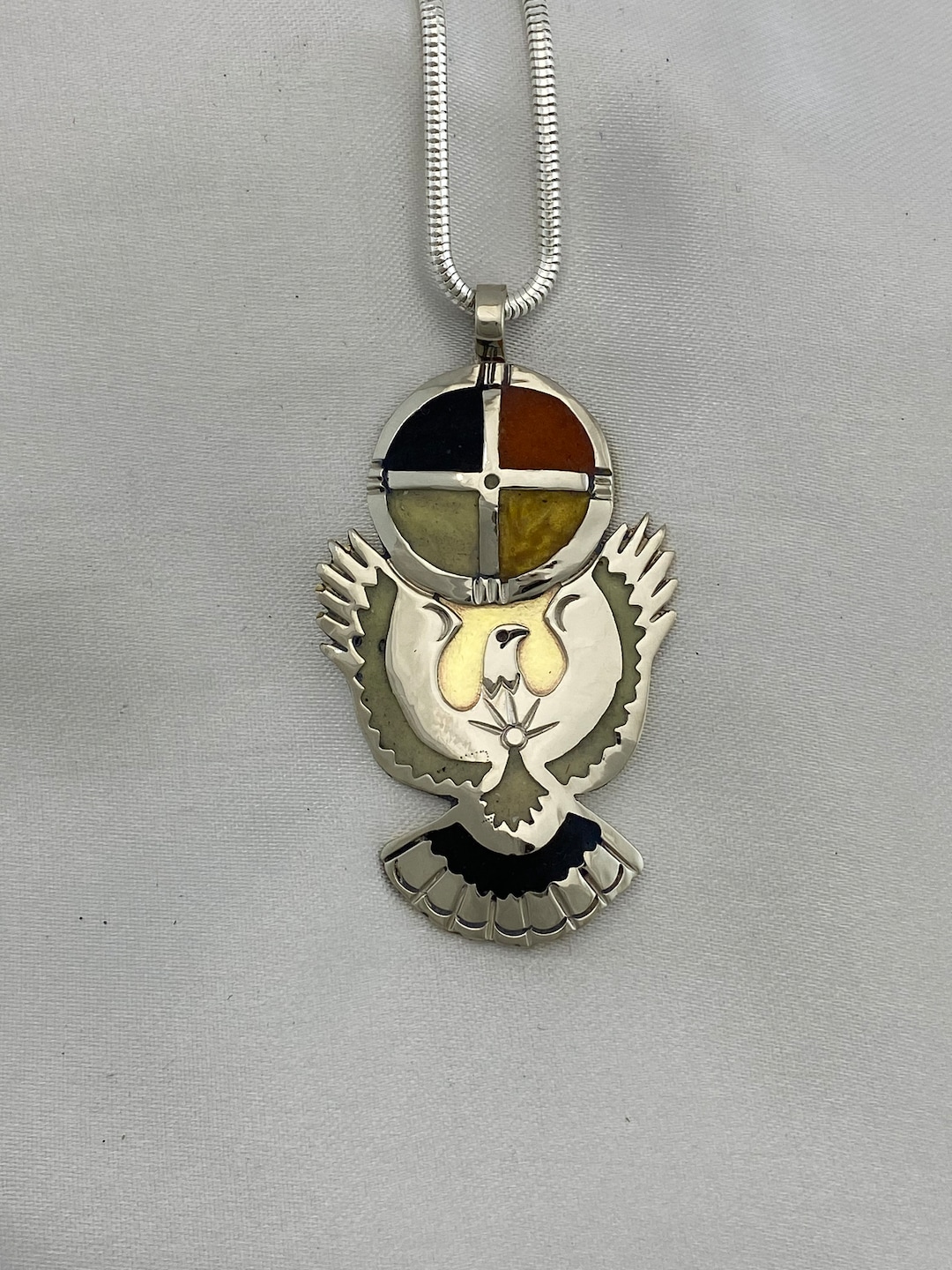 Eagle Holding Medicine Wheel Silver Pendant by Mitchell Zephier ...