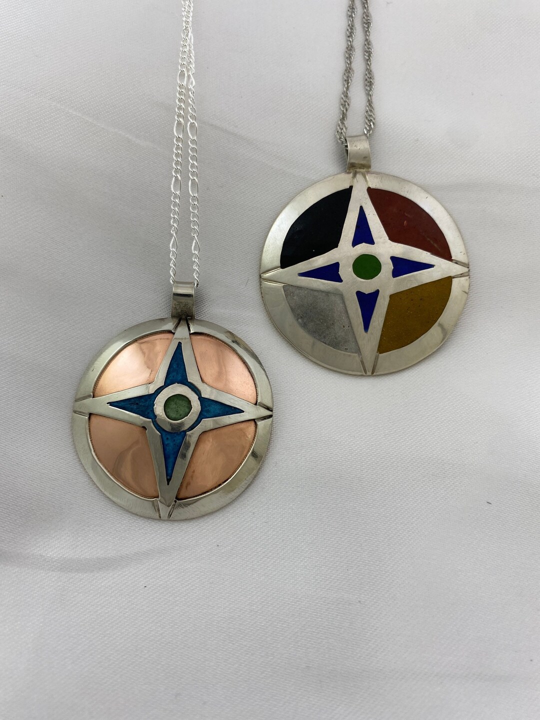 Morning Star Design Silver Pendant With Inlaid Stones - Handmade by ...
