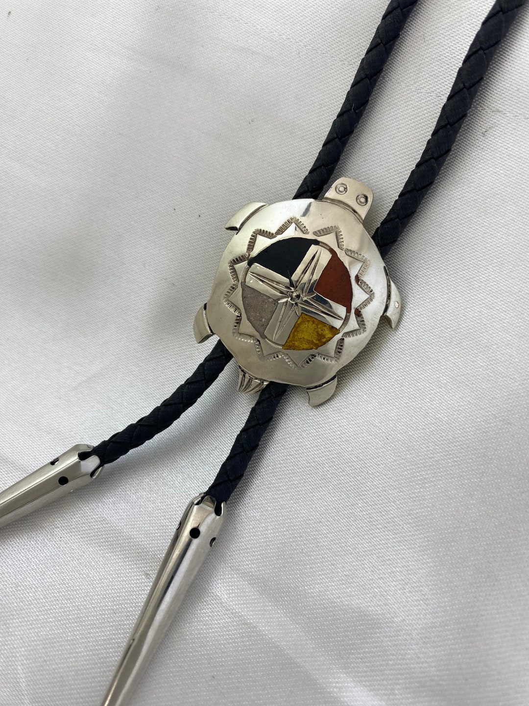 Medicine Wheel Turtle Silver Bolo Tie Mitchell Zephier Sr - Etsy