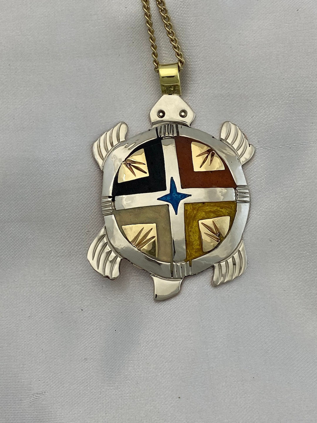 Morning Star Turtle Medicine Wheel Silver Pendant - by Mitchell Zephier ...