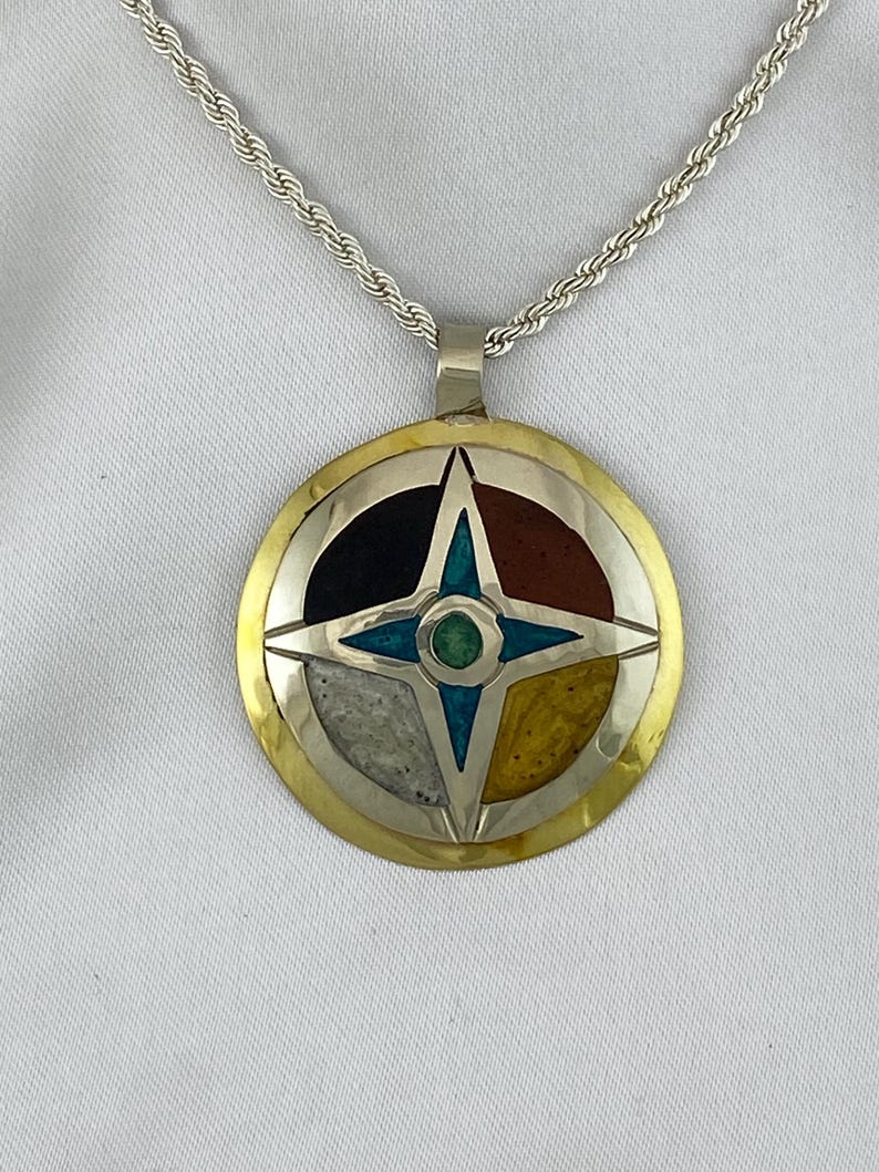 XL Morning Star Medicine Wheel Silver Pendant Necklace - Handmade ...