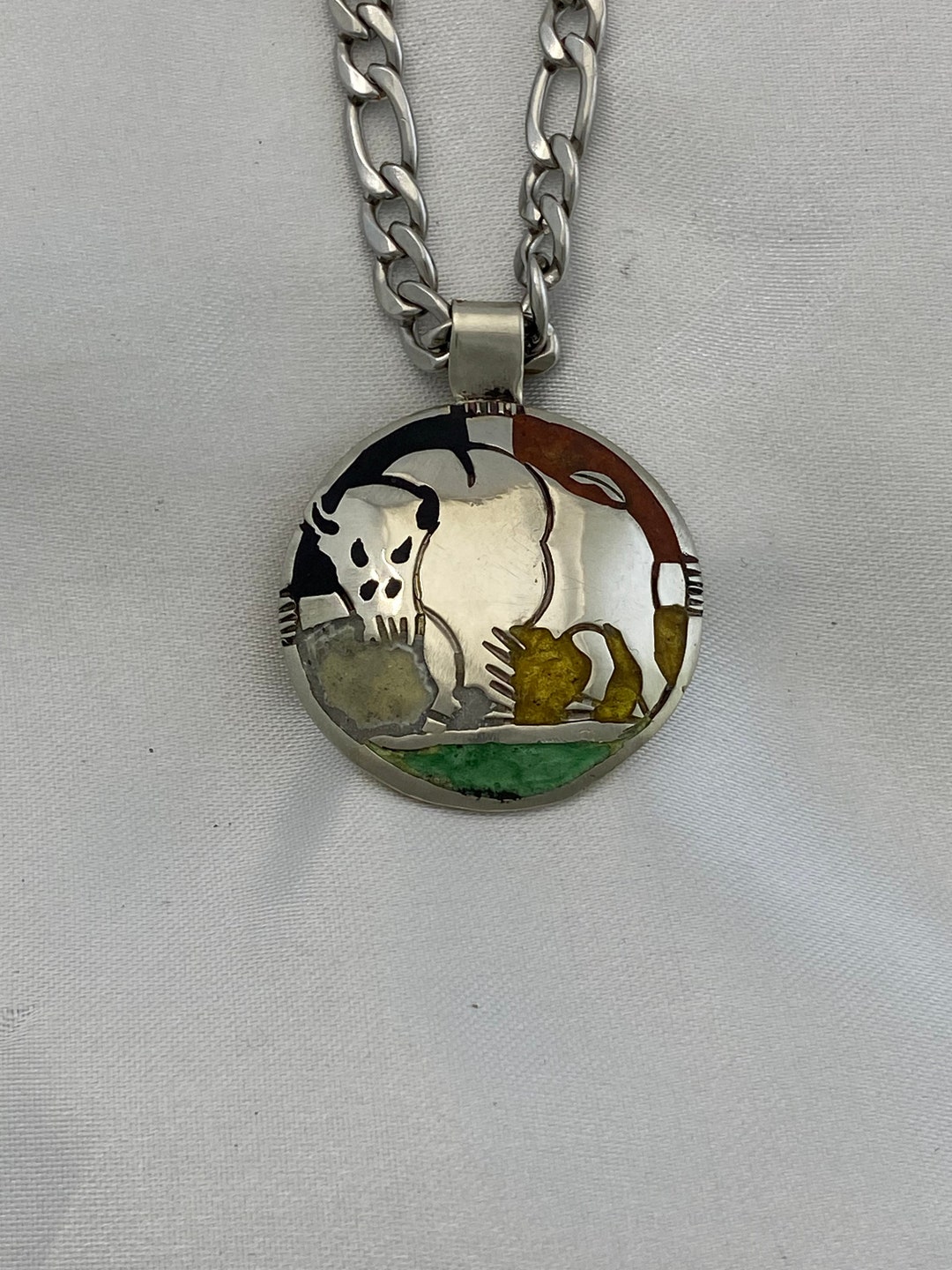 Standing Buffalo Medicine Wheel Silver Pendant by Mitchell Zephier Sr ...