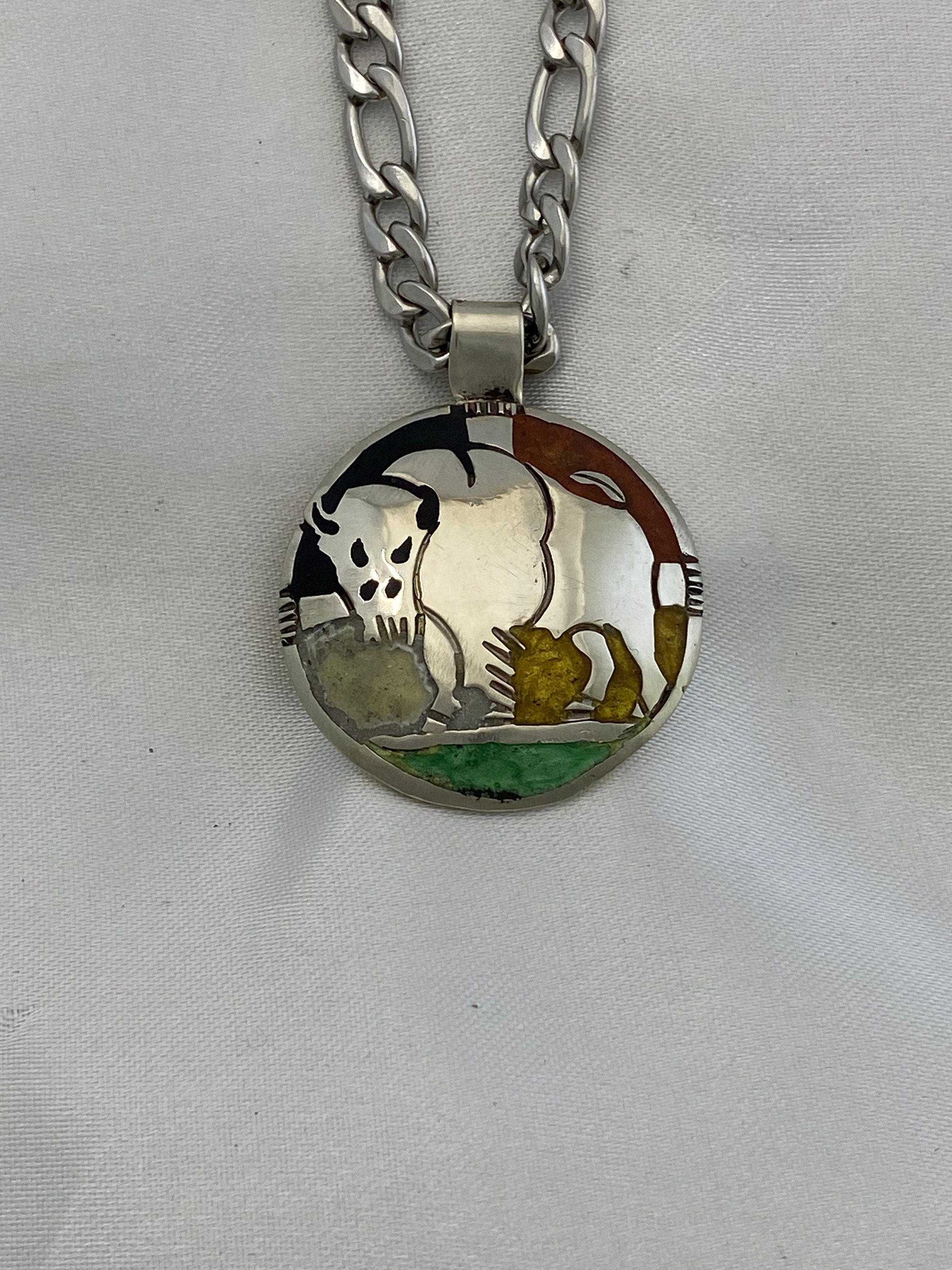 Standing Buffalo Medicine Wheel Silver Pendant by Mitchell Zephier Sr ...