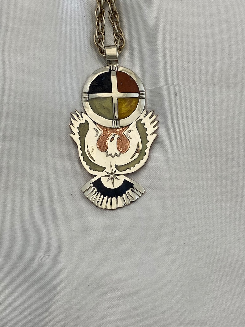 Rising Eagle Medicine Wheel Silver Pendant by Mitchell Zephier ...