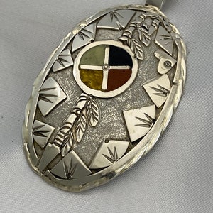 Medicine Wheel Eagle Feather Staff Silver Pendant Handmade Native ...
