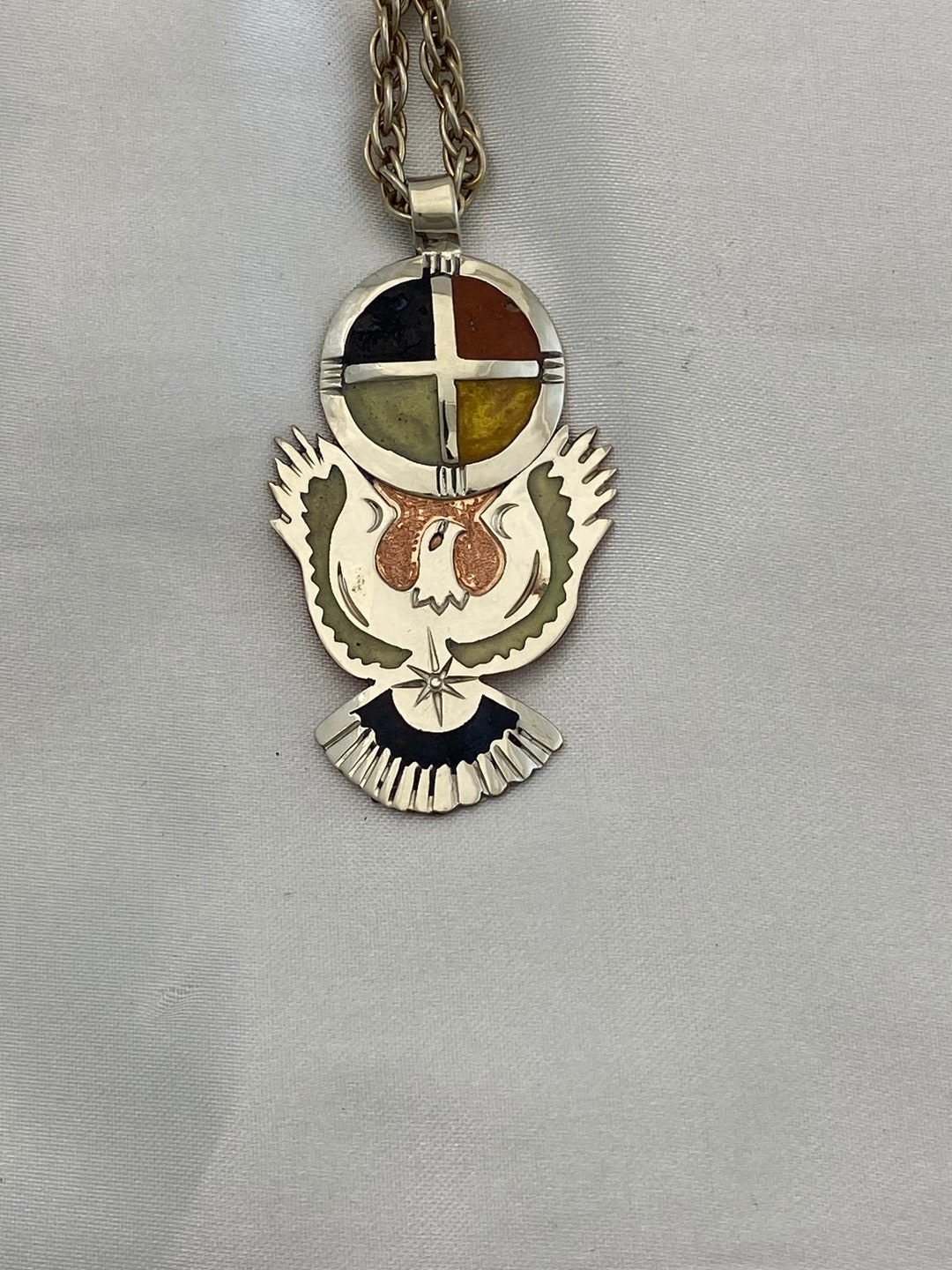 Rising Eagle Medicine Wheel Silver Pendant - by Mitchell Zephier ...