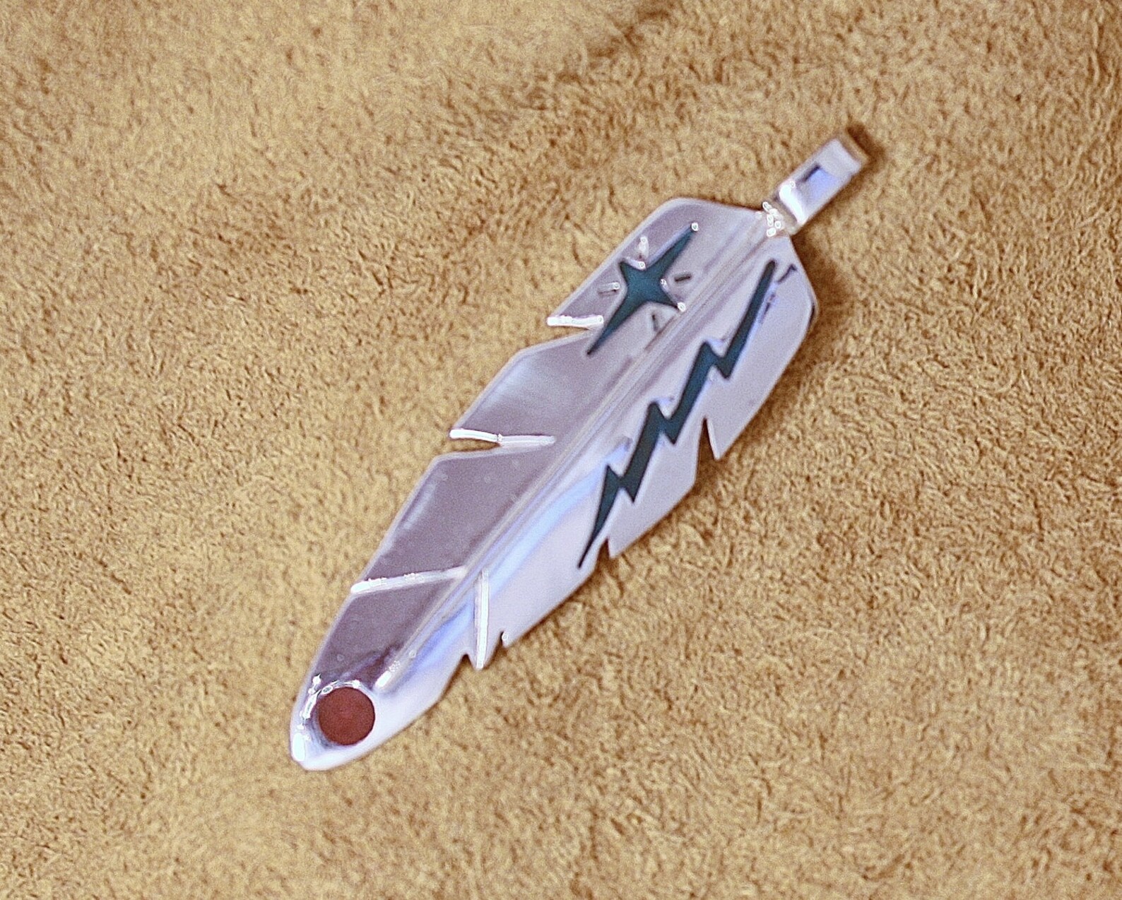 Lightning Feather Sterling Silver Pendant Authentic Native American ...