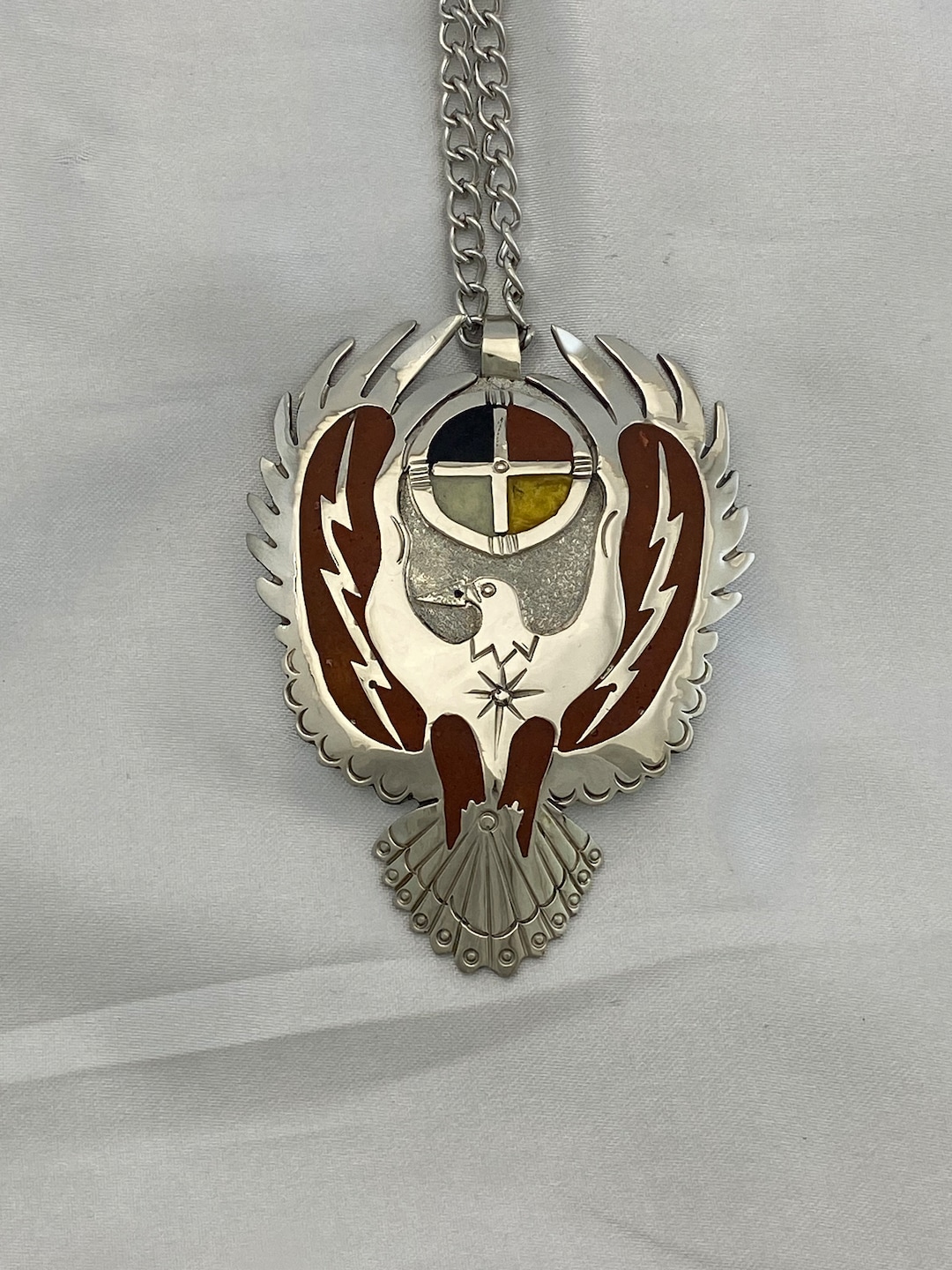 Rising Eagle Medicine Wheel Silver Pendant by Mitchell Zephier Sr ...