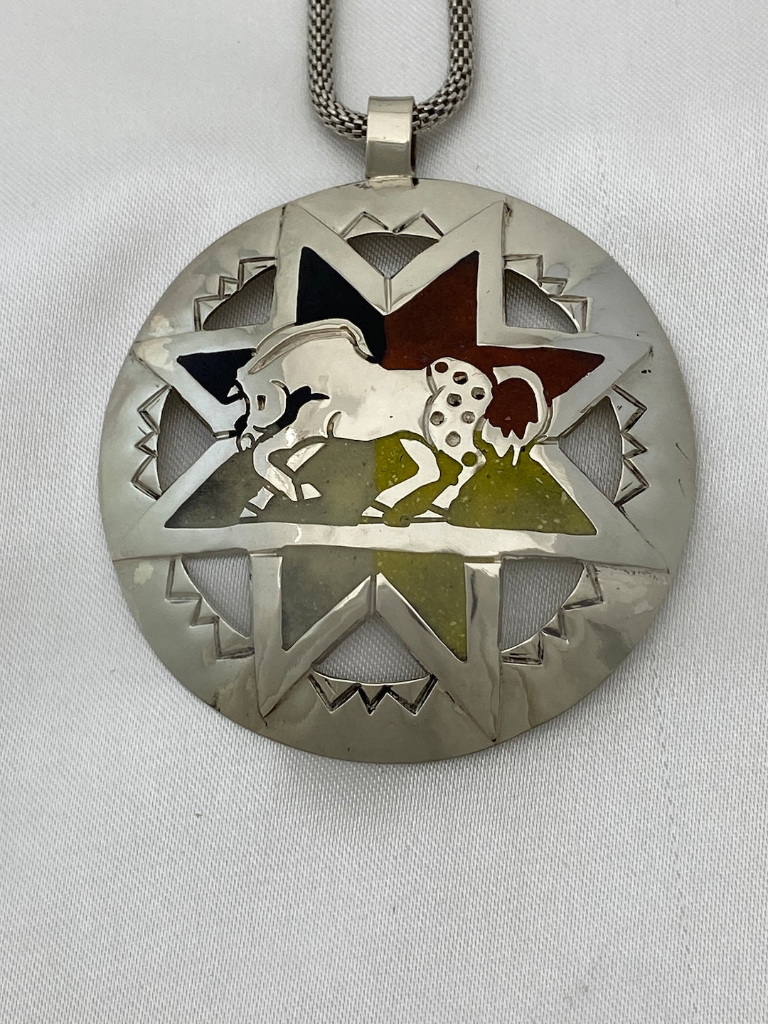 Horse / Morning Star Design Silver Medallion - Handmade Native American ...