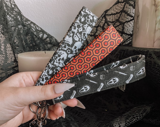Alt/goth Keychain Wristlet Key Fob Horror Lanyard for Keys - Etsy