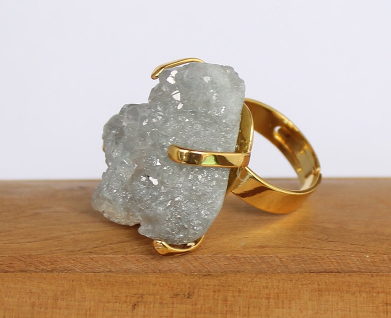 Large Raw Sparkling Gray Geode Stone Encased in Gold Plated - Etsy