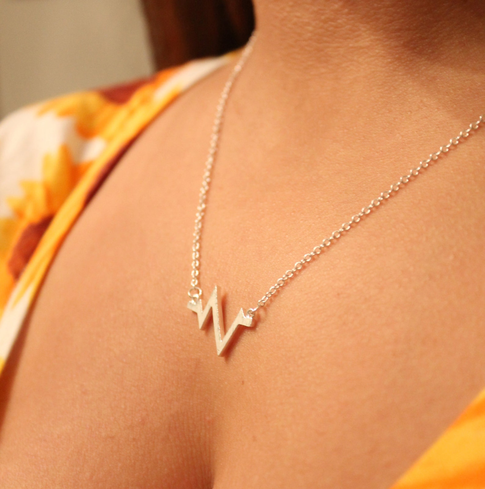 Dainty Heart Beat Rate Zigzag Pendant Necklace With Option to - Etsy