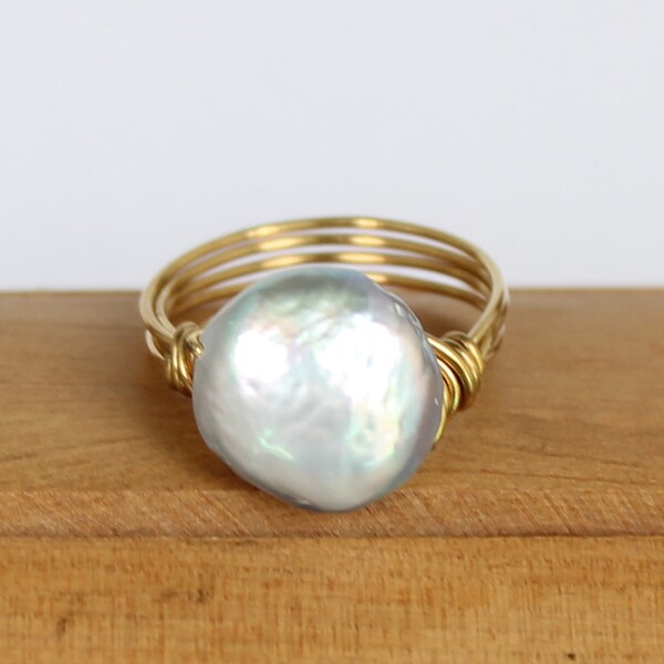 Wire Wrap Pearl Ring - Etsy