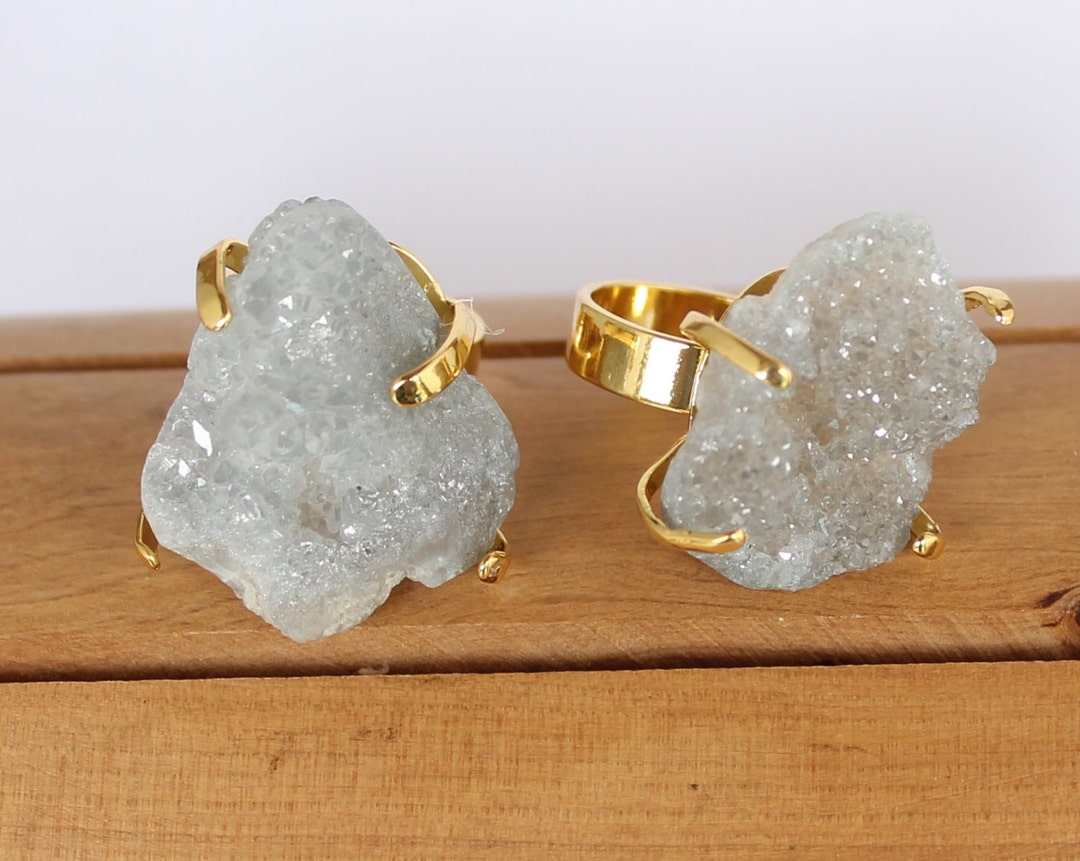 Large Raw Sparkling Gray Geode Stone Encased in Gold Plated - Etsy