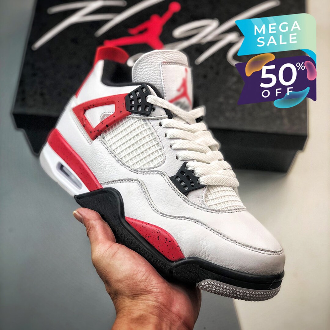 AJ4 Red Cement Handmade Sneaker for Him for Her on New Year & Valentine ...