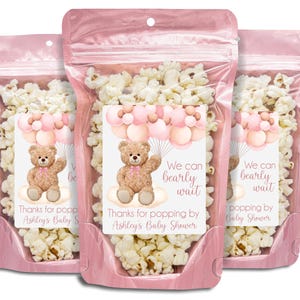 Teddy Bear Baby Shower Snacks, Popcorn Bags for A Shower, We Can Bearly ...