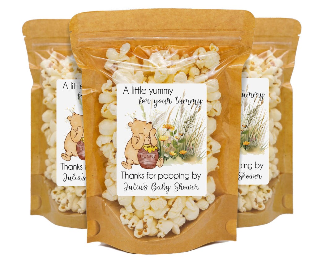 Classic Winnie the Pooh Baby Shower Favors, Popcorn Bags, Neutral Baby ...