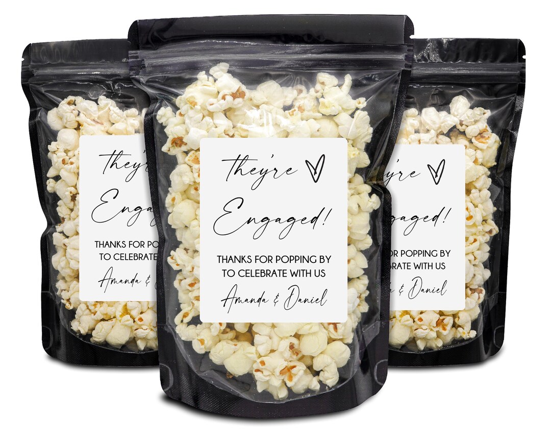 They're Engaged Favors, Popcorn Bags and Stickers, Modern Engagement ...