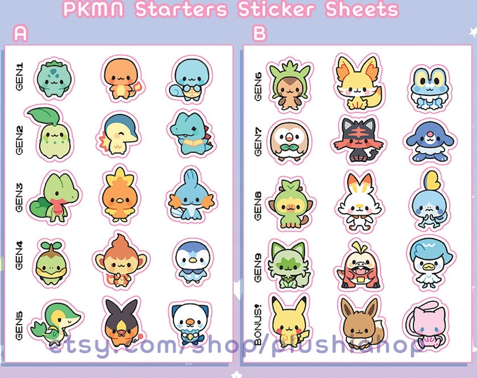 PKMN Mini Starters Sticker Sheet - Etsy