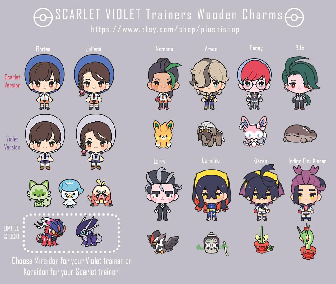 Pokemon Scarlet Violet Trainer Wooden Charms - Etsy
