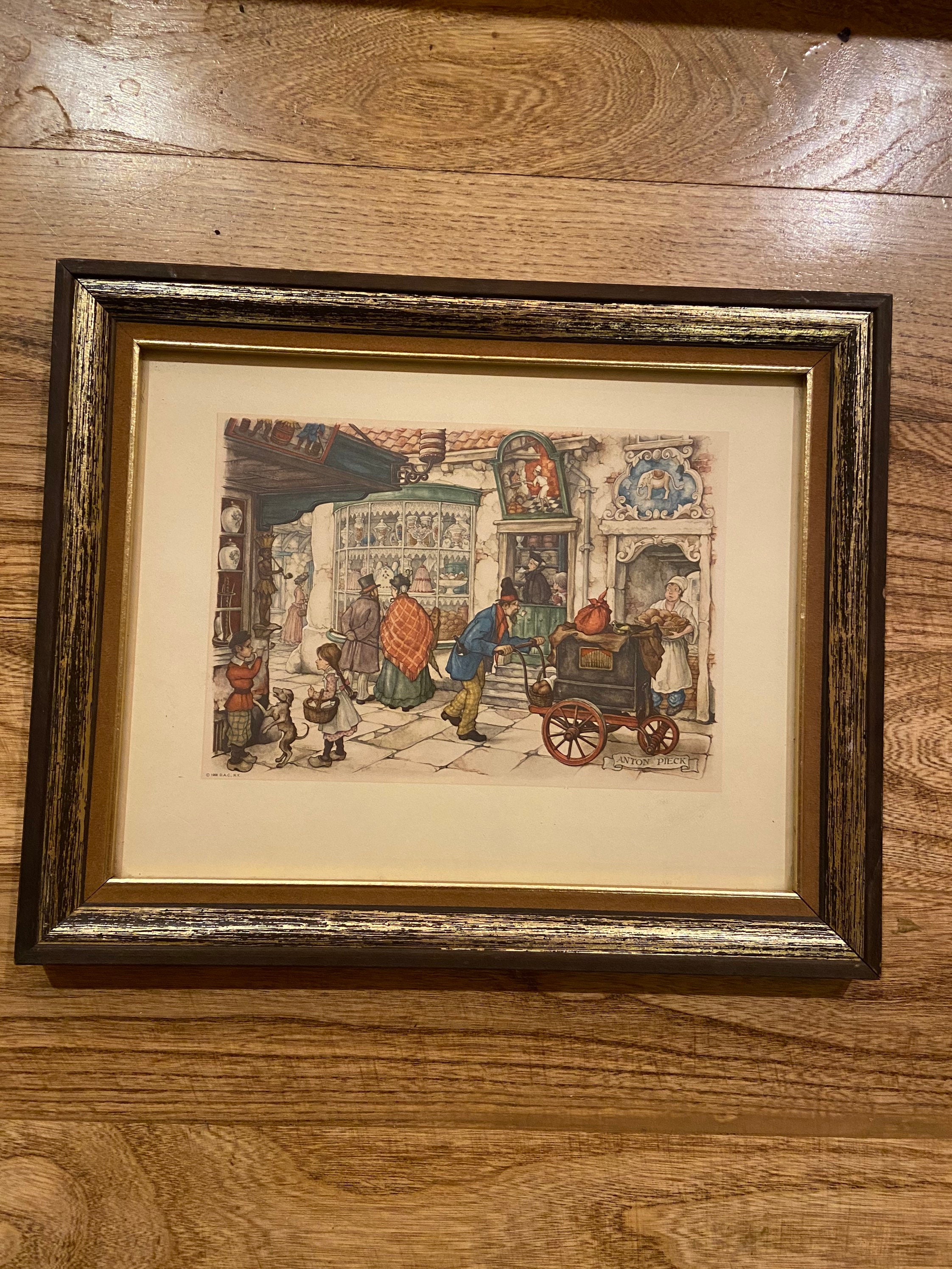 Vintage 1968 Anton Pieck Art Print Street Scene Bakery Framed | Etsy