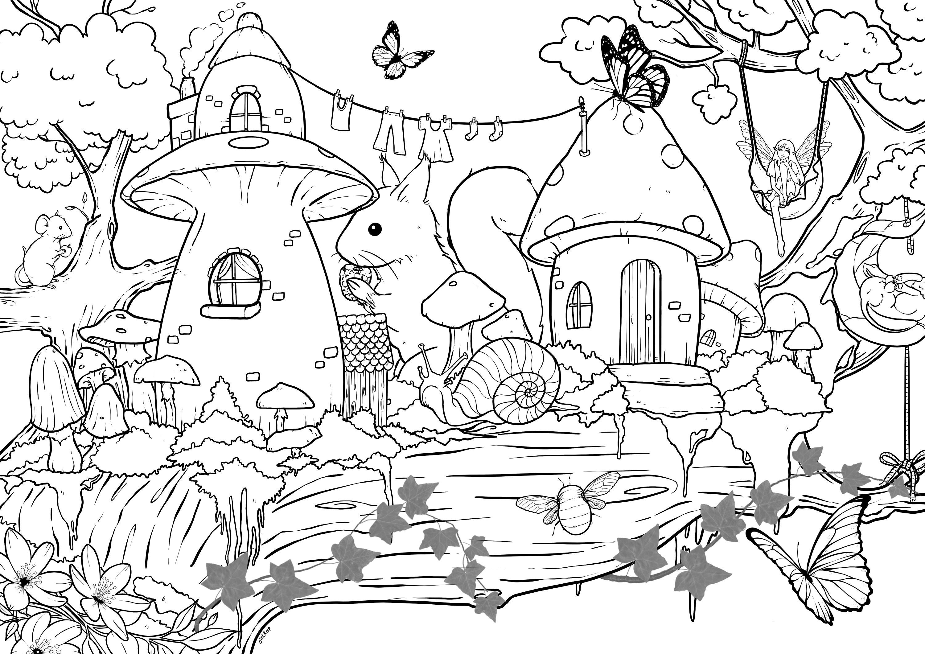 Colouring Page the Fairy Blossom Mushroom Village-colouring Page and ...