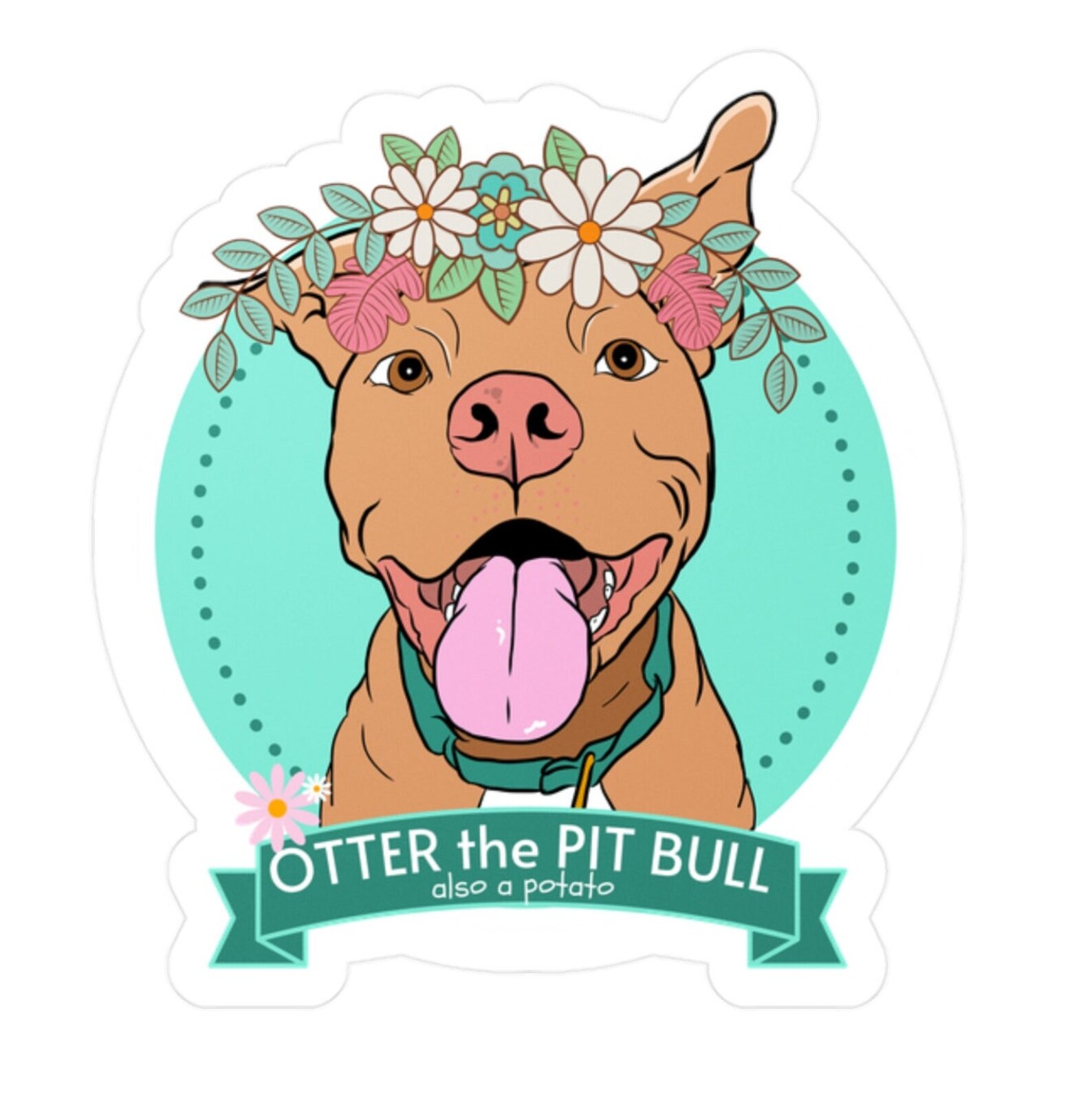 Otter the Pit Bull Flower Crown Vinyl Sticker - Etsy