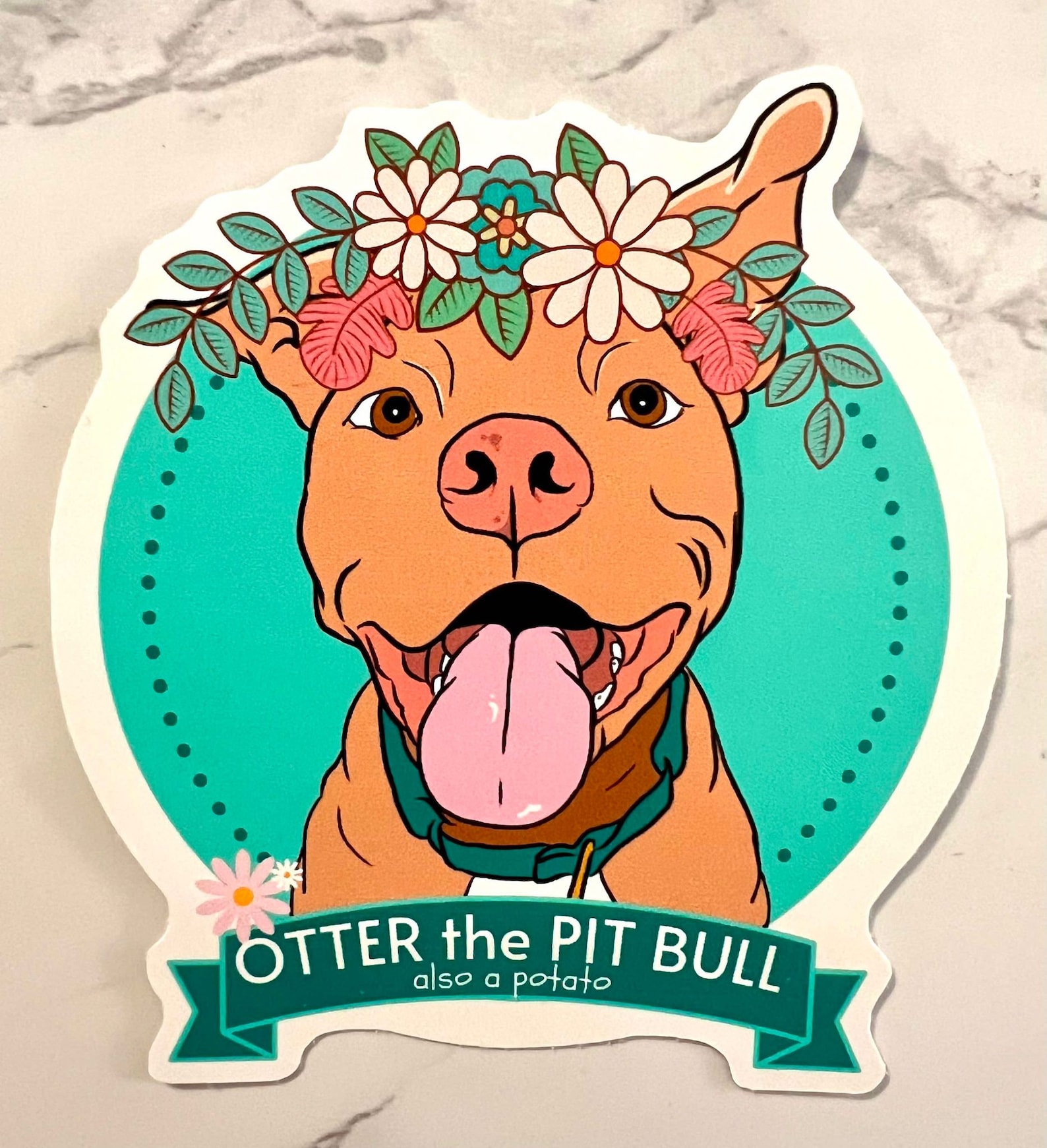Otter the Pit Bull Flower Crown Vinyl Sticker - Etsy