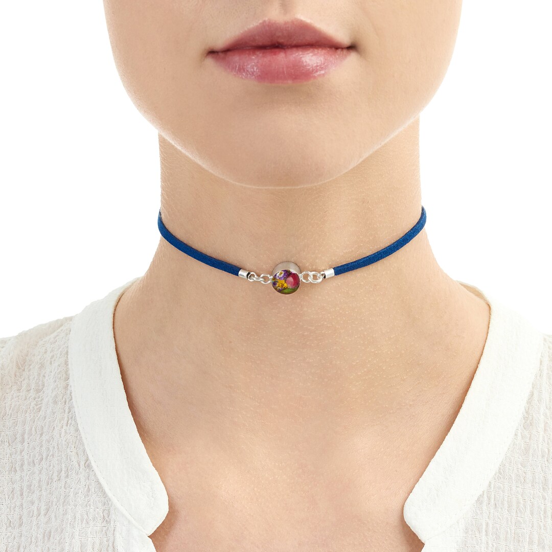 Fashion Choker - Navy Strap - Mixed Flowers - Round by Shrieking Violet ...