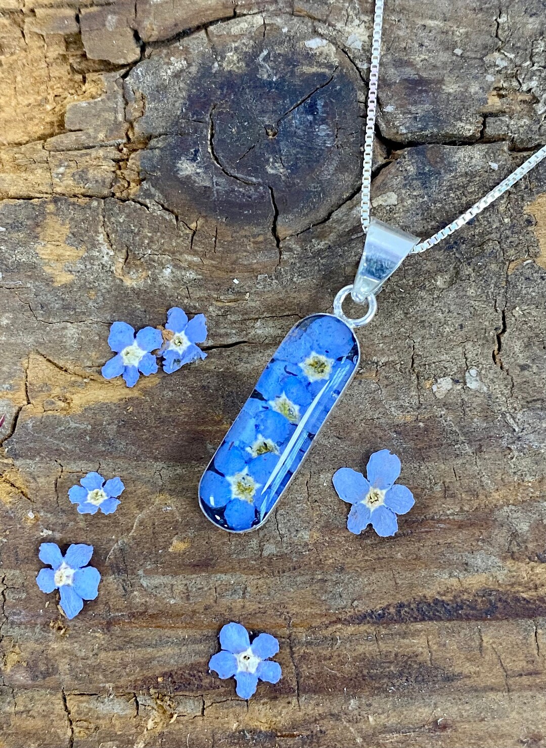 Shrieking Violet® | Forget-me-not Necklace With Vertical Bar Pendant ...