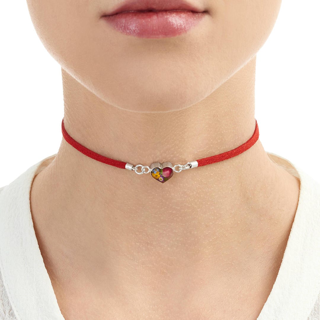 Fashion Choker - Red Strap - Mixed Flowers - Heart by Shrieking Violet ...