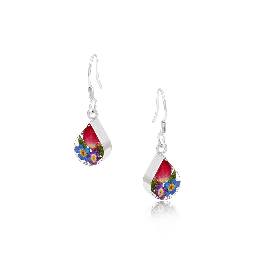 Drop Earrings With Real Flowers by Shrieking Violet® Sterling Silver ...