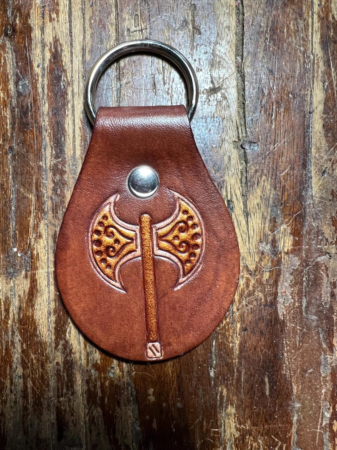Brown Leather Key Fob, Labrys Key Fob, Labyris Key Fob, Woman-made ...