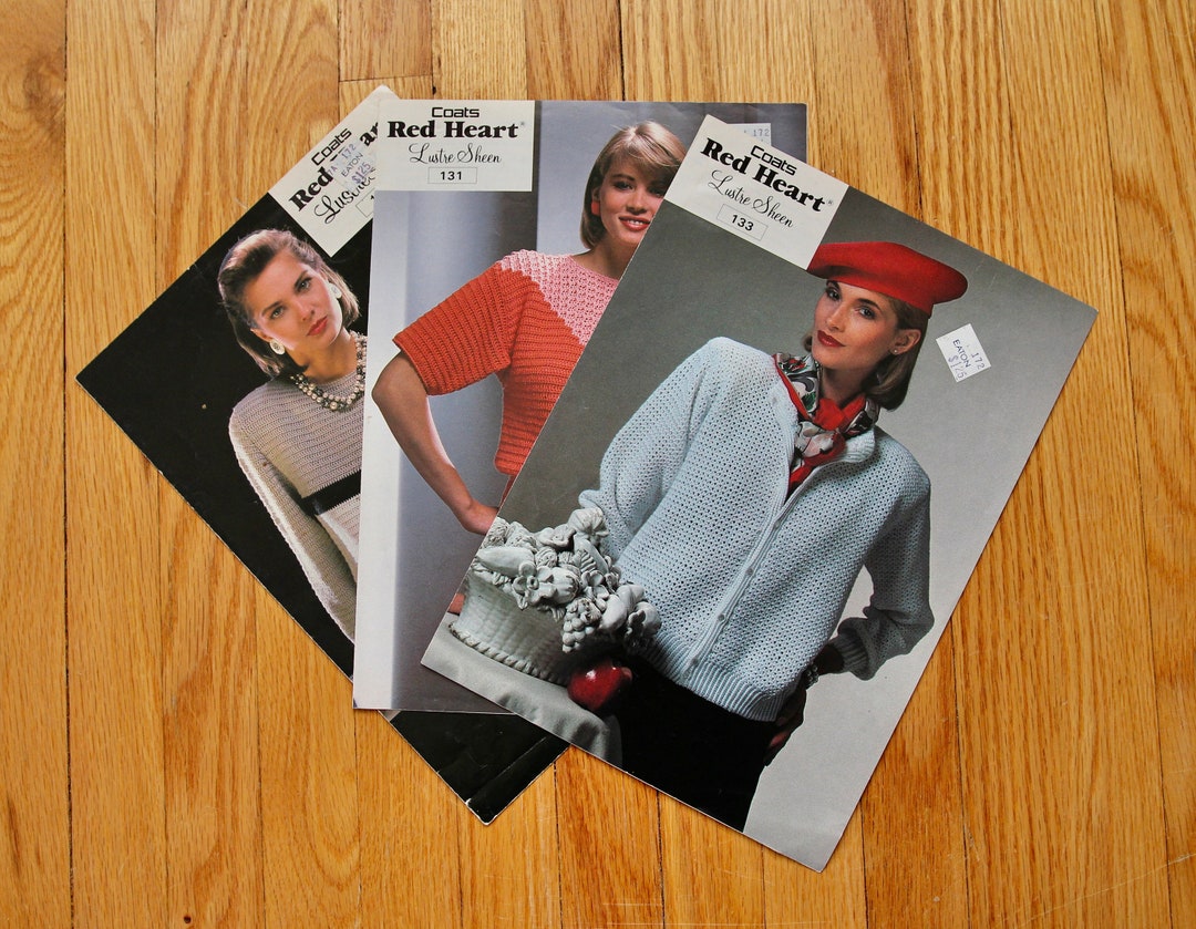 Vintage Crochet Sweater Patterns - Coats Red Heart Luster Sheen - Etsy