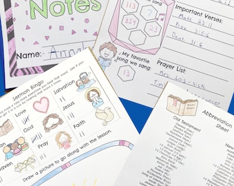 Bible Study Set for Kids, Elementary Sermon Notes, Church Worship ...