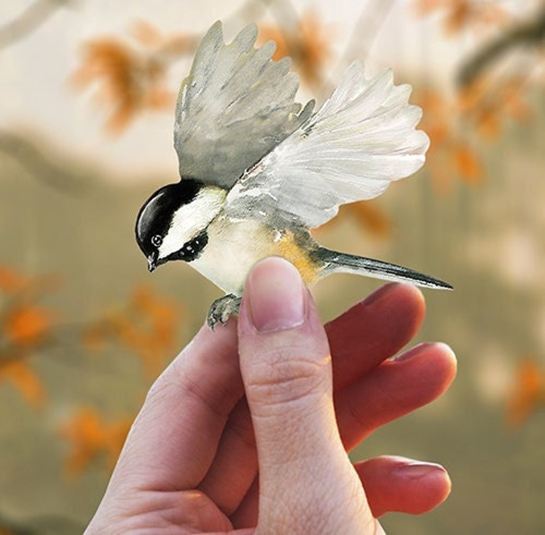 Flying Chickadee, Fabric Decal, Wall Decal Bird, Black-capped Chickadee ...
