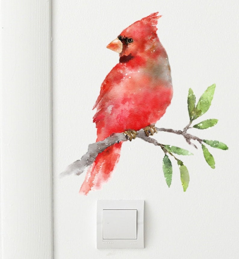 Cardinal Sticker Cardinal Watercolor Bird Decal Cardinal | Etsy